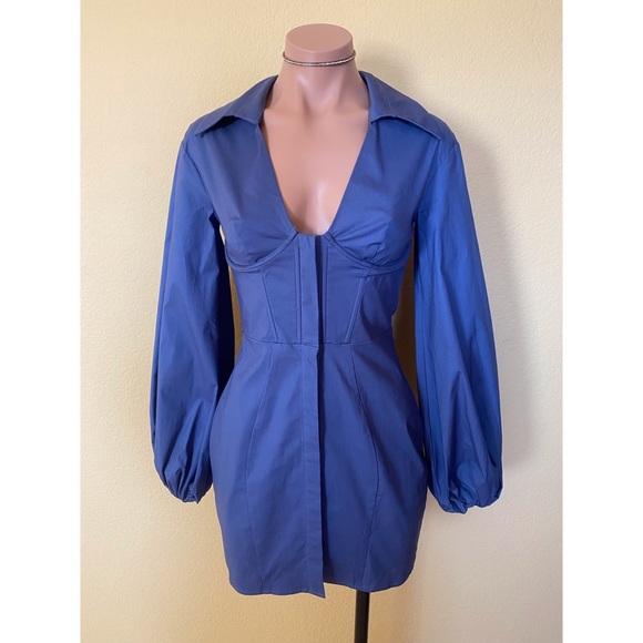 Oh Polly | Dresses | Nwt Oh Polly Puff Sleeve Corset Mini Dress In Blue ...